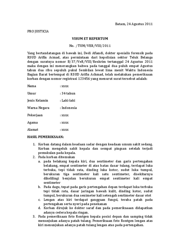 Pemeriksaan Visum Et Repertum Korban Kekerasan | PDF