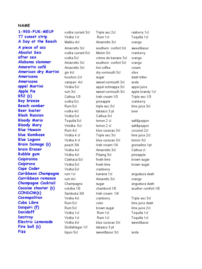 Cocktails Drink Pdf Martini Cocktail Bartending