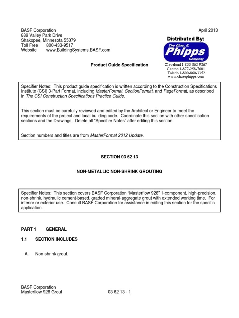 Masterflow 928 Spec.pdf | Specification (Technical Standard) | Concrete ...