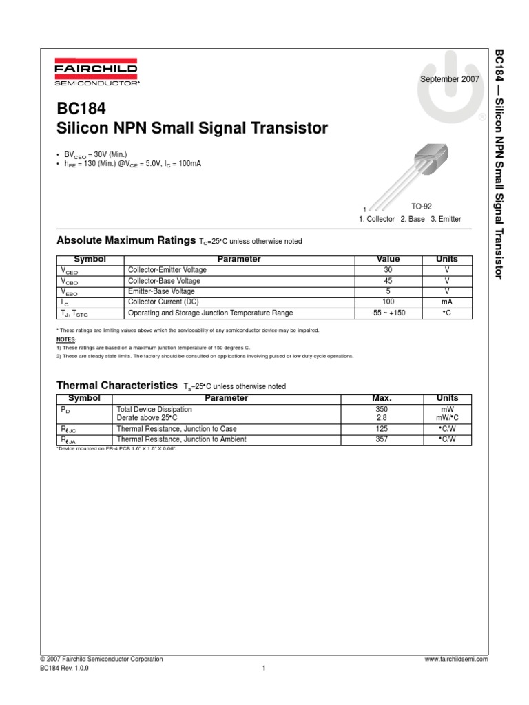 bc184 PDF | PDF | Bipolar Junction Transistor | Transistor