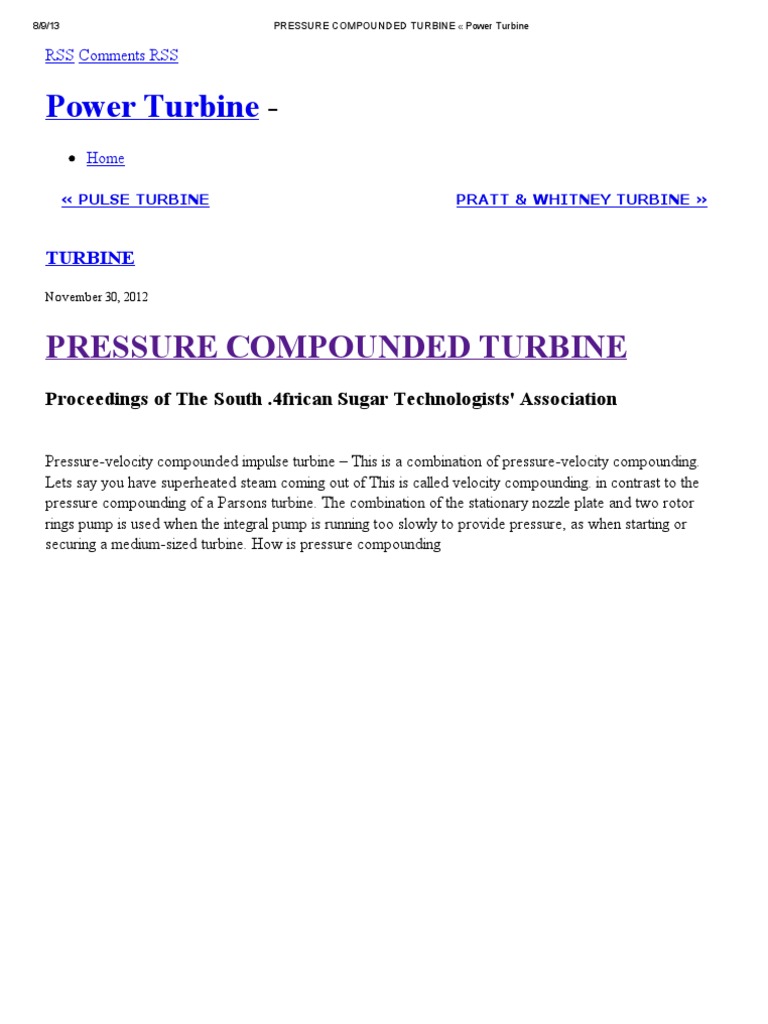 PRESSURE COMPOUNDED TURBINE Power Turbine | PDF | Turbine | Power (Physics)