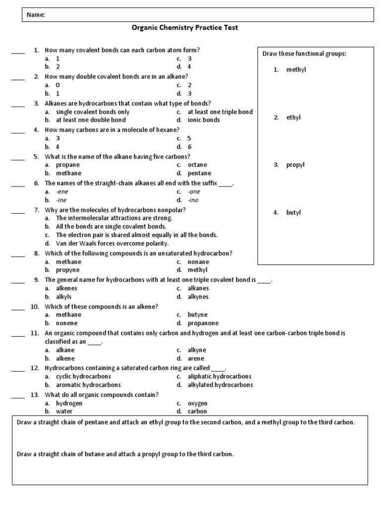 Organic Chemistry Practice Test Questions | PDF | Alkane | Hydrocarbons