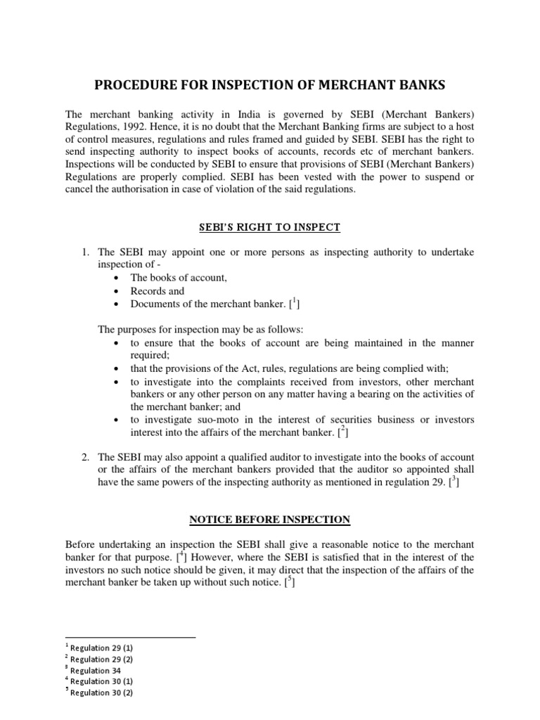 Procedure For Inspection of Merchant Banks: Sebi'S Right To Inspect ...