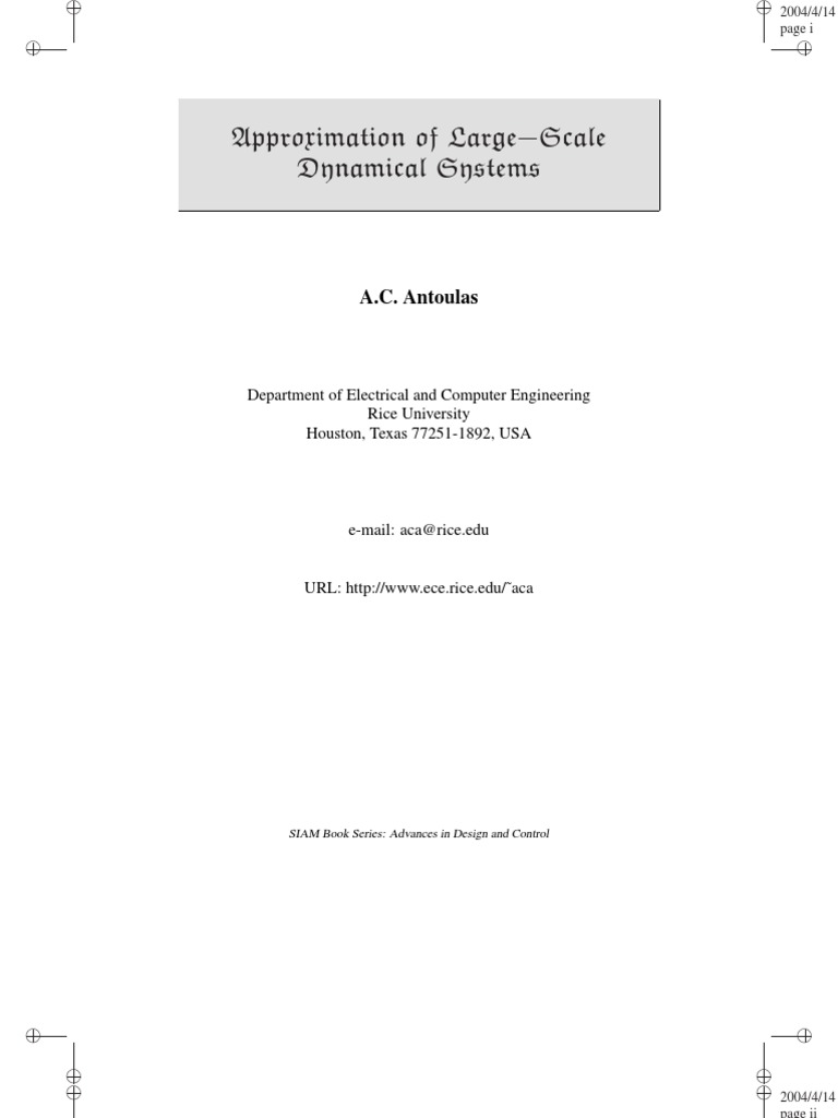 Approximation of Large Scale Dynamical Systems | PDF | Analysis ... Approximation of Large Scale Dynamical Systems | PDF | Analysis ...