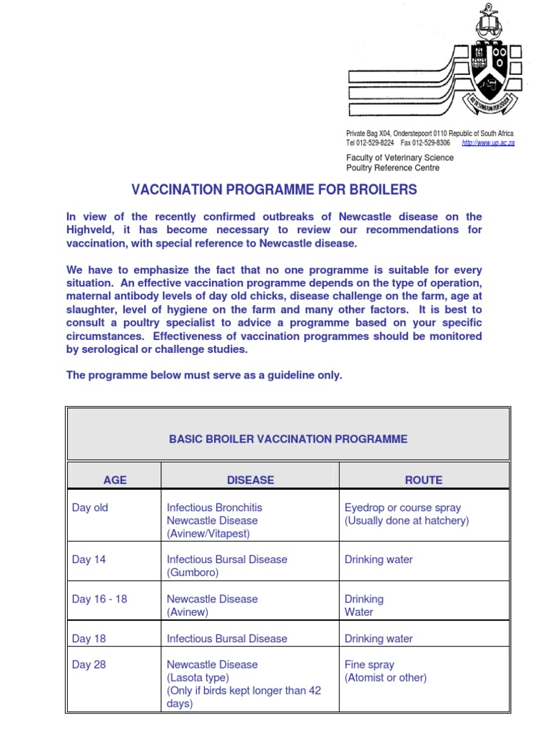 Broiler Vaccination Program Guidelines | PDF | Self-Improvement