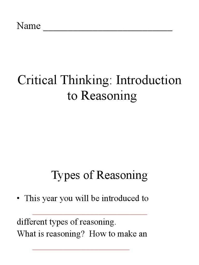 Critical Thinking Freshman Intro Handout With Blanks | PDF | Reason ...