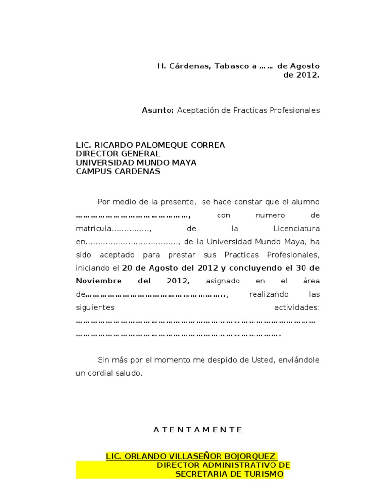 Ejemplo de Carta de Aceptacion | PDF