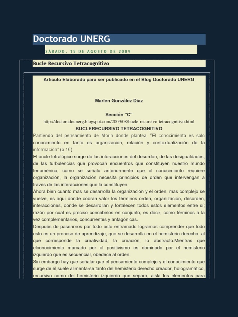 Doctorado UNERG Bucle Recursivo Tetracognitivo | PDF | Hemisferio ...