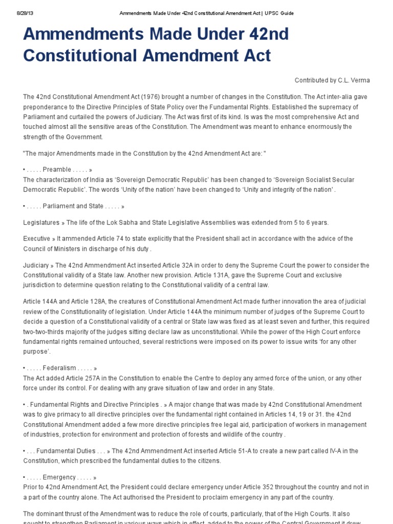 Ammendments Made Under 42nd Constitutional Amendment Act | Download Free PDF | Legal Documents ...