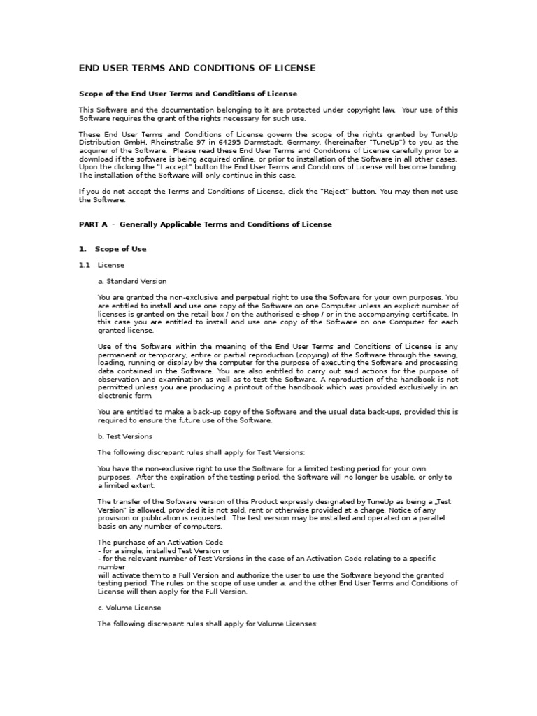Scope of The End User Terms and Conditions of License | PDF