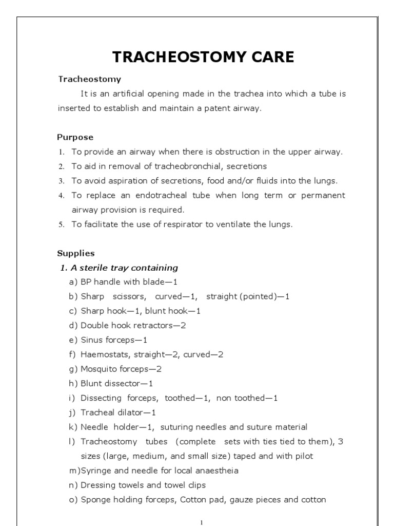 Assisting in Tracheostomy and Its Immediate Care | PDF | Respiratory ...