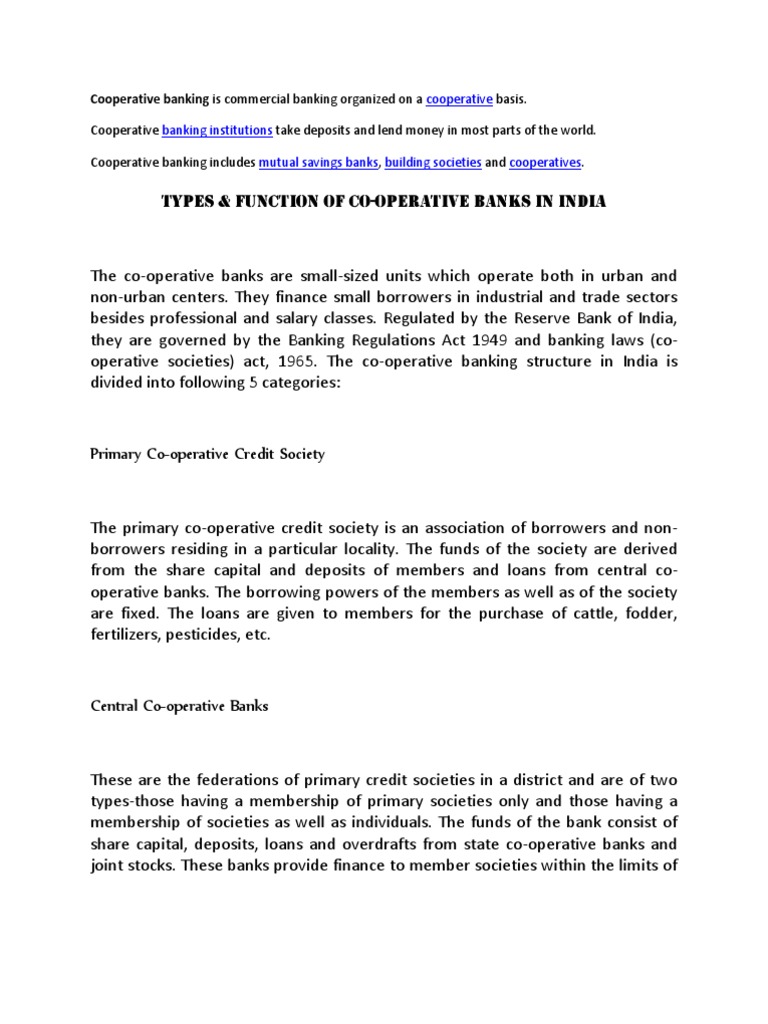 Co Operative Banking | PDF | Cooperative | Banks