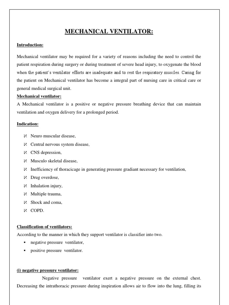 Mechanical Ventilator | PDF | Respiratory System | Respiratory Tract