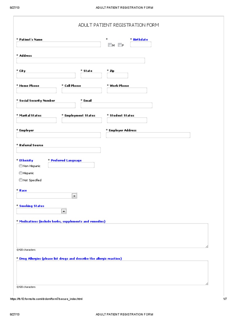 Adult Patient Registration Form | Download Free PDF | Fee | Homeopathy