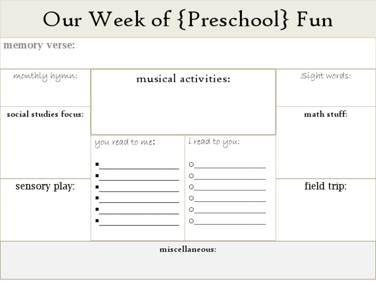 Preschool Weekly Activity Plan | PDF