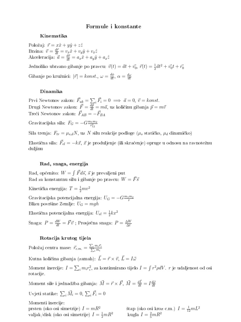 Fizika Formule | PDF | Sciences et mathématiques
