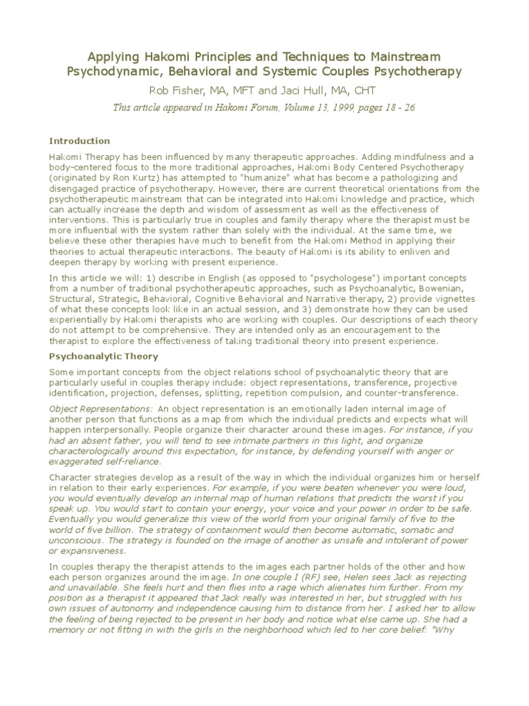 Applying Hakomi Principles | PDF | Psychotherapy | Family Therapy