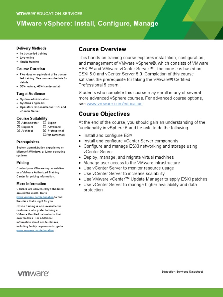 Vsphere Install Configure Manage V5 | PDF | V Mware | Computer Data Storage