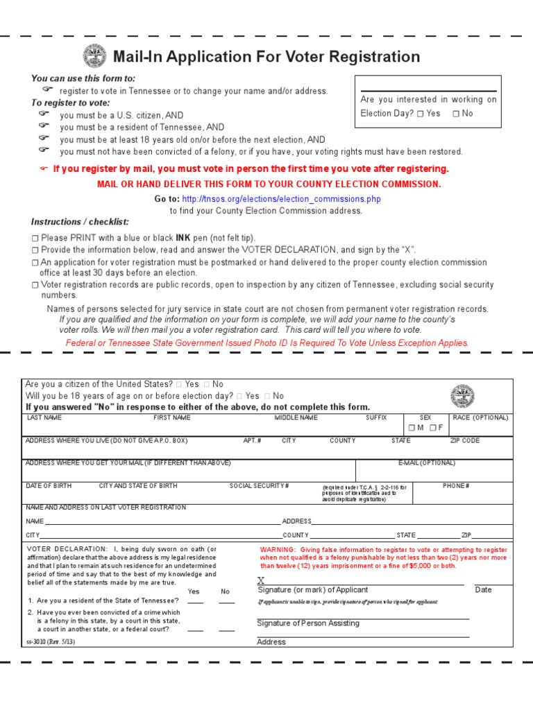 Mail-In Application For Voter Registration | PDF | Voter Registration ...