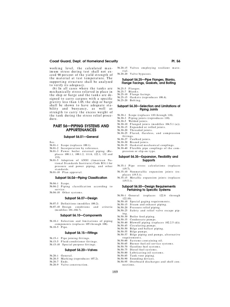 46 CFR 56 | PDF | Pipe (Fluid Conveyance) | Polyvinyl Chloride