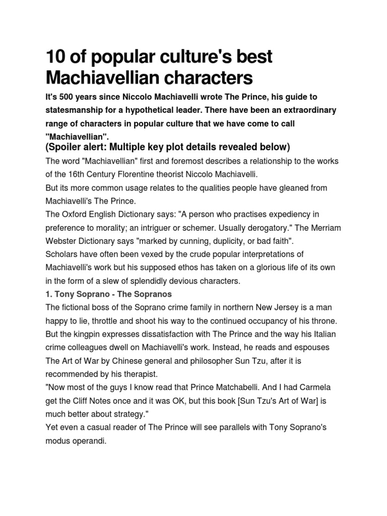 10 of Popular Culture's Best Machiavellian Characters | PDF | Niccolò ...