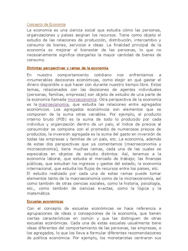 Concepto de Economía | PDF | Inflación | Producto Interno Bruto