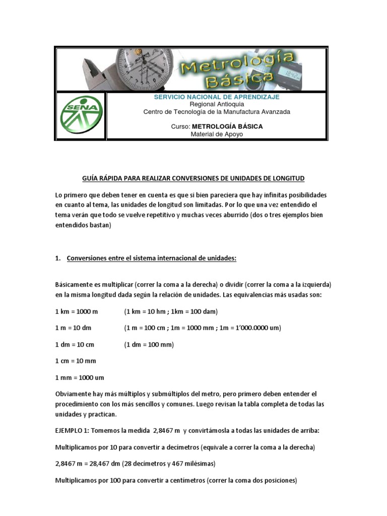 Guía Rapida para Realizar Conversiones de Unidades de Longitud | PDF ...