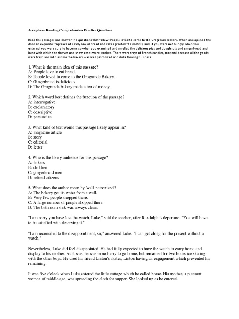 Accuplacer Reading Comprehension Practice Questions | PDF | Art