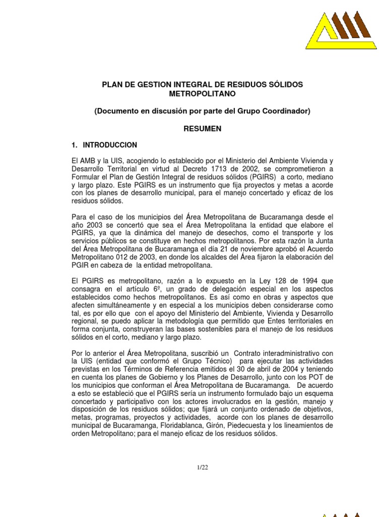 PGIRS | PDF | Gestión de residuos | Residuos