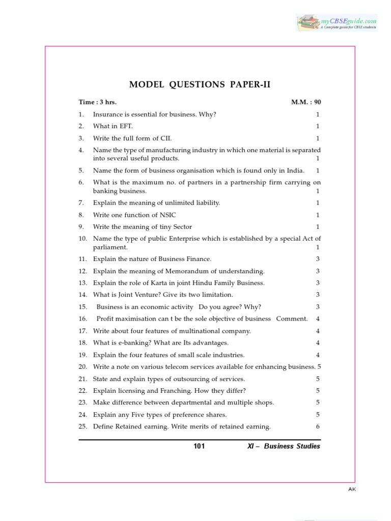 CBSE Class 11 Business Studies Sample Paper-02 | PDF