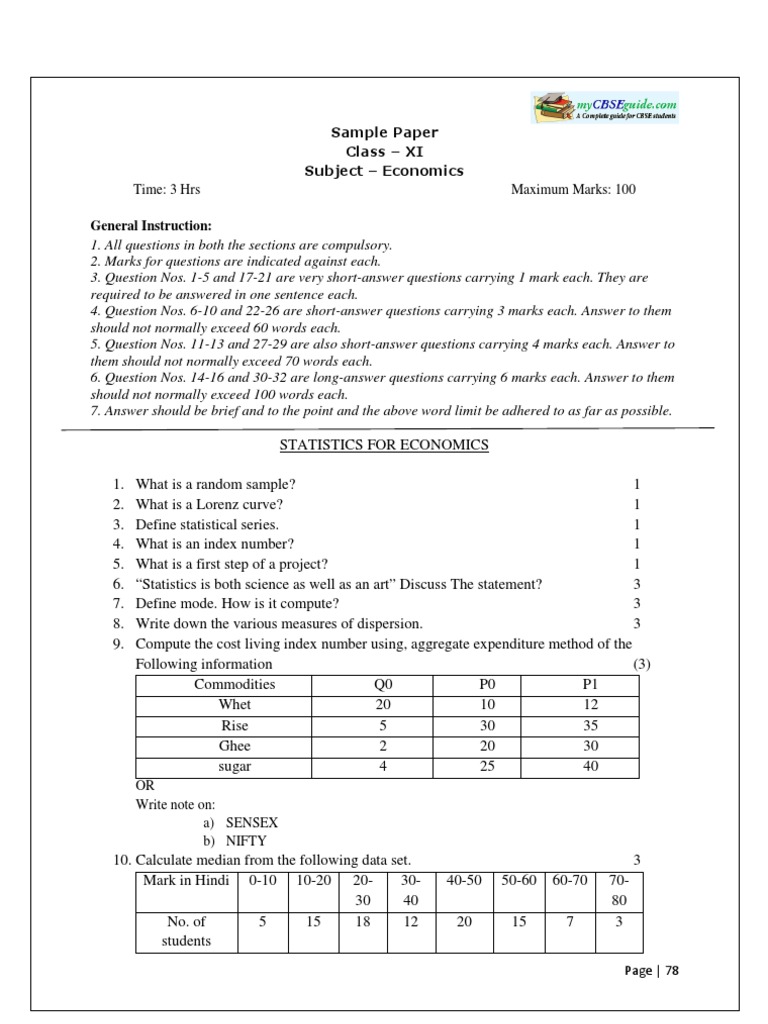 CBSE Class 11 Economics Sample Paper-07 | Download Free PDF | Resource ...