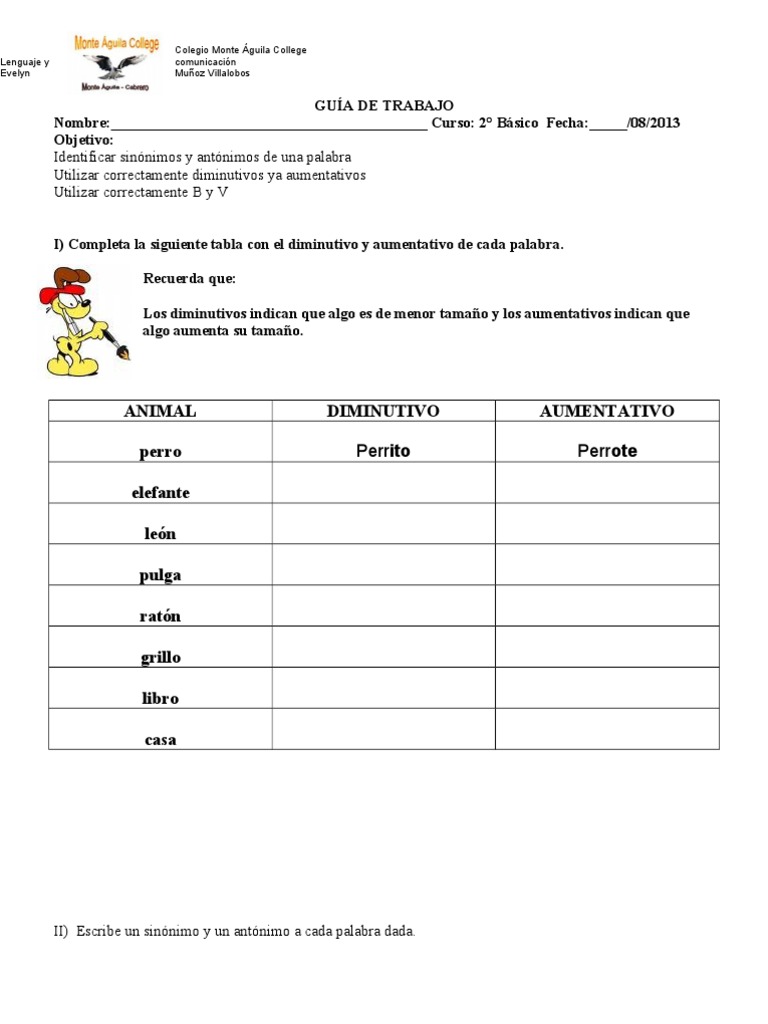 Ejercicios Diminutivo - Aumentativo | PDF
