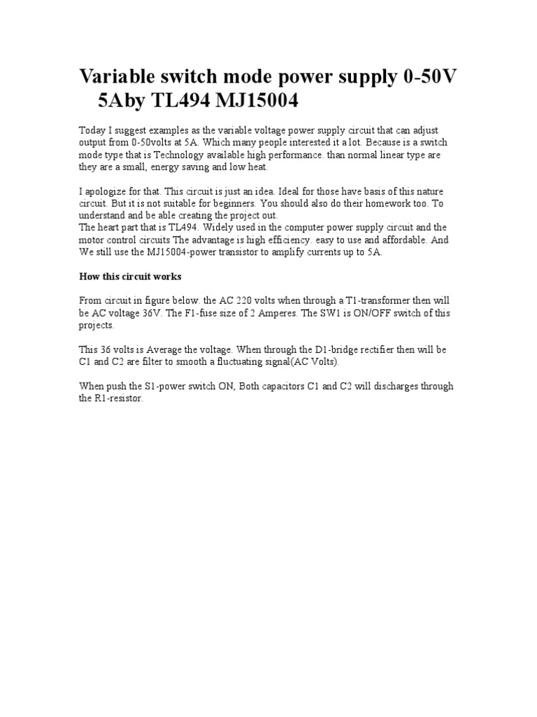 Variable Switch Mode Power Supply 0 | PDF | Power Supply | Electrical ...