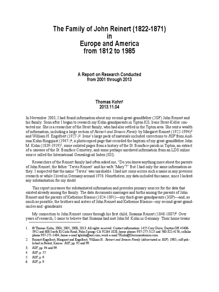 Installment 02: The Family of John Reinert (1822-1871) in Europe and ...