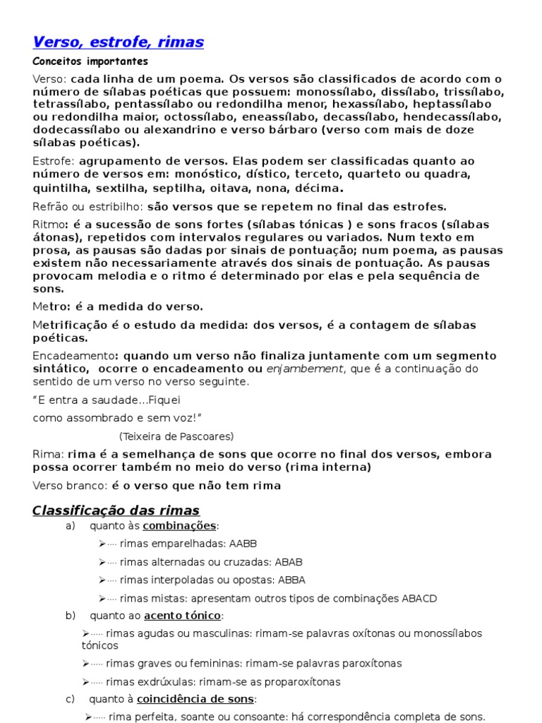Verso.estrofe.rimas | Sílaba | Métrica (Poesia) | Avaliação gratuita de ...