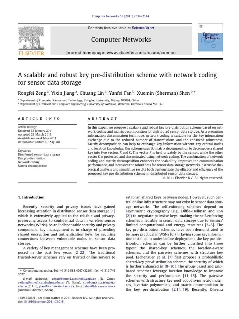 A Scalable And Robust Key Pre Distribution Scheme With Network Coding For Sensor Data Storage 5085
