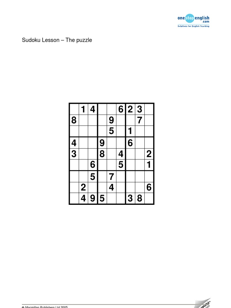 Sudoku Lesson - The Puzzle: © Macmillan Publishers LTD 2005 Taken From ...