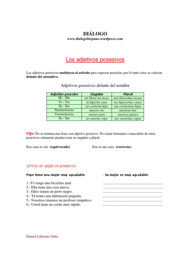 Posesivos Mi Mio1 | PDF | Adjetivo | Sustantivo