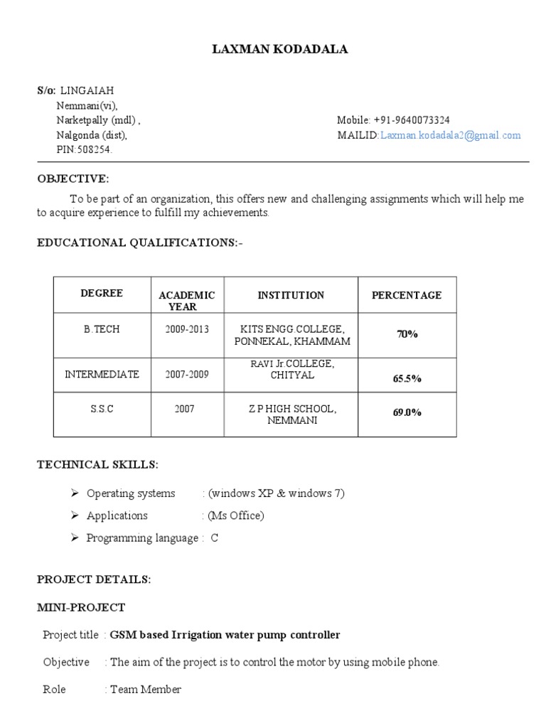 Laxman Kodadala - B.Tech Graduate Resume | PDF
