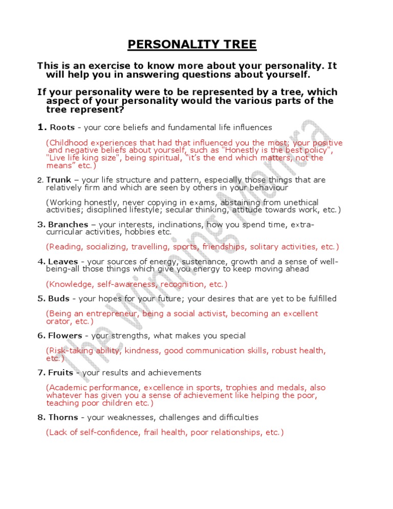 Personality Tree Handout | PDF | Wellness