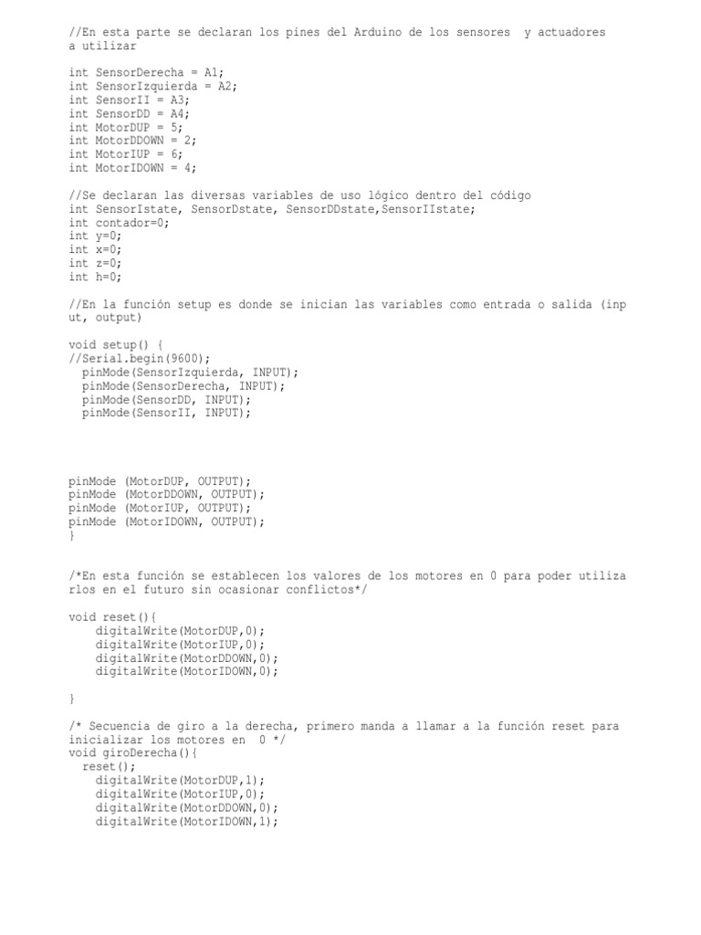 Codigo de Seguidor de Lineas - Arduino | PDF | Áreas de informática ...