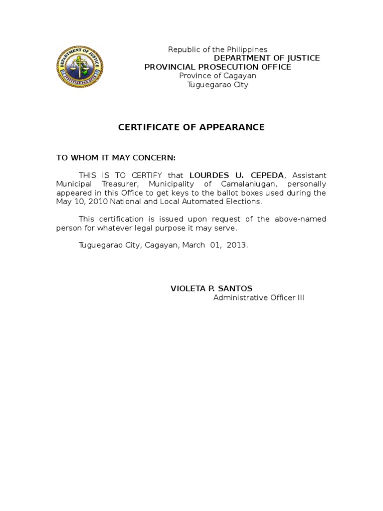 Certificate of Appearance | PDF | Prosecutor | Public Sphere