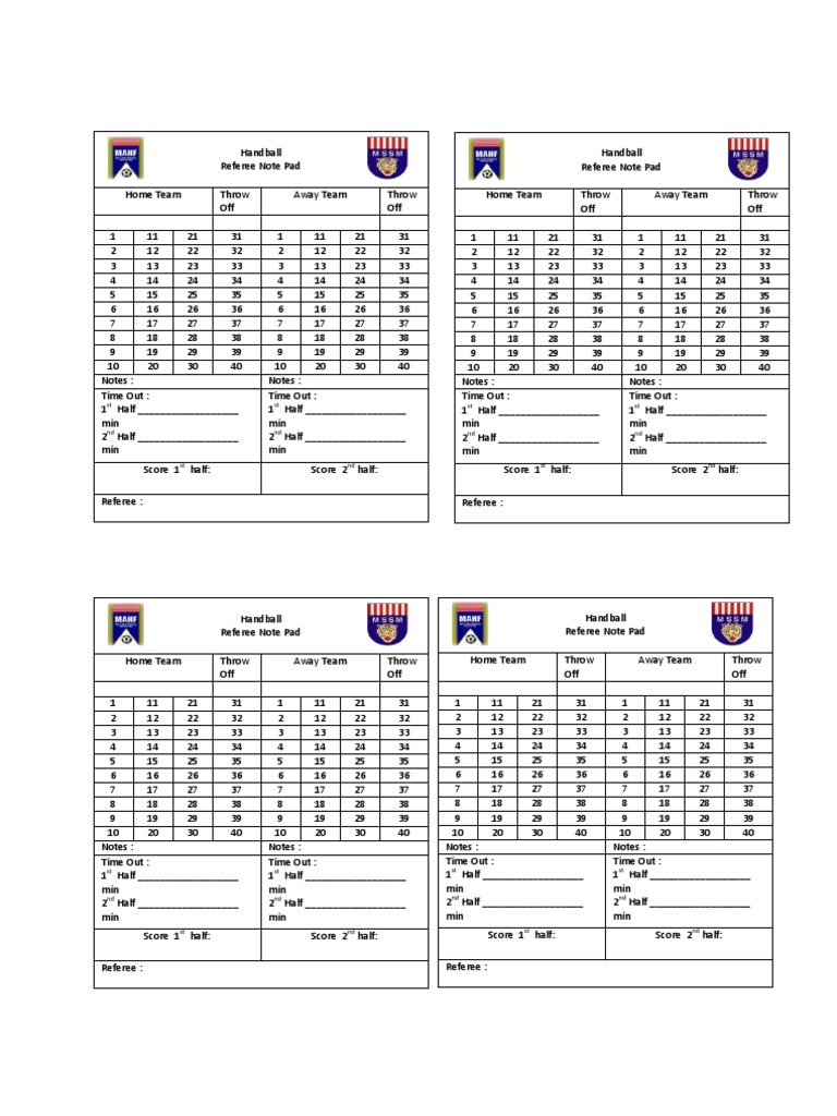 Handball Referee Note Pad | PDF | Sports & Recreation