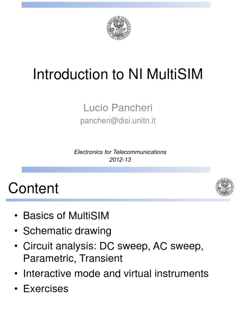 Introduction to NI MultiSIM Circuit Simulation Software | PDF | Electronic Component | Electronics