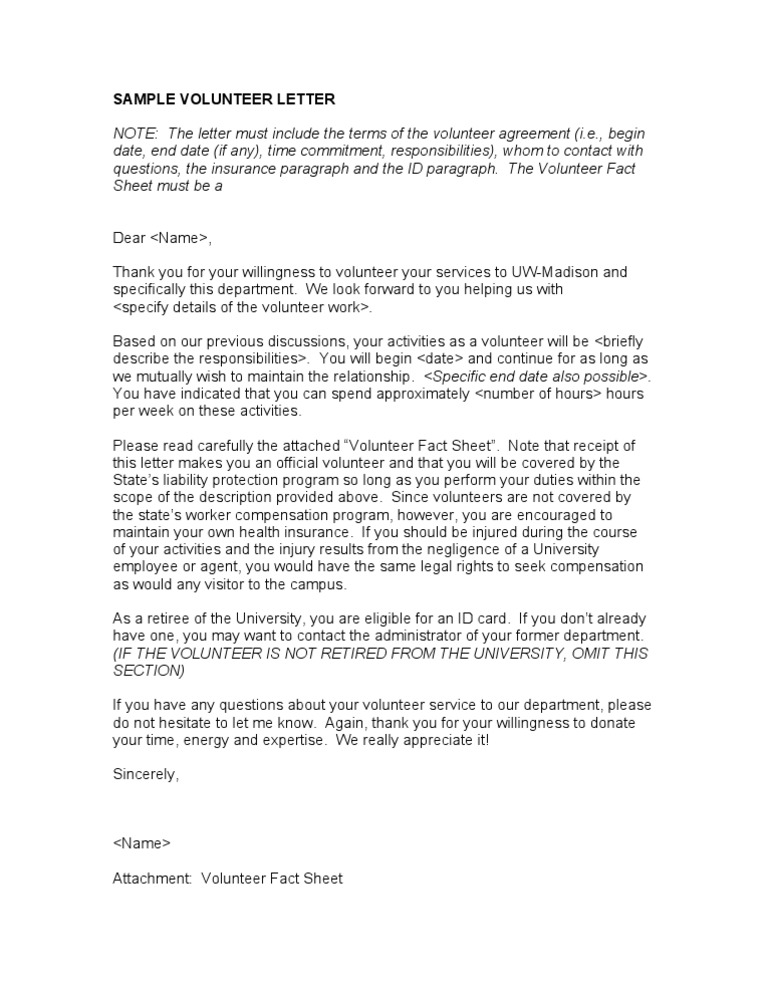 Volunteer Agreement Letter Template | PDF