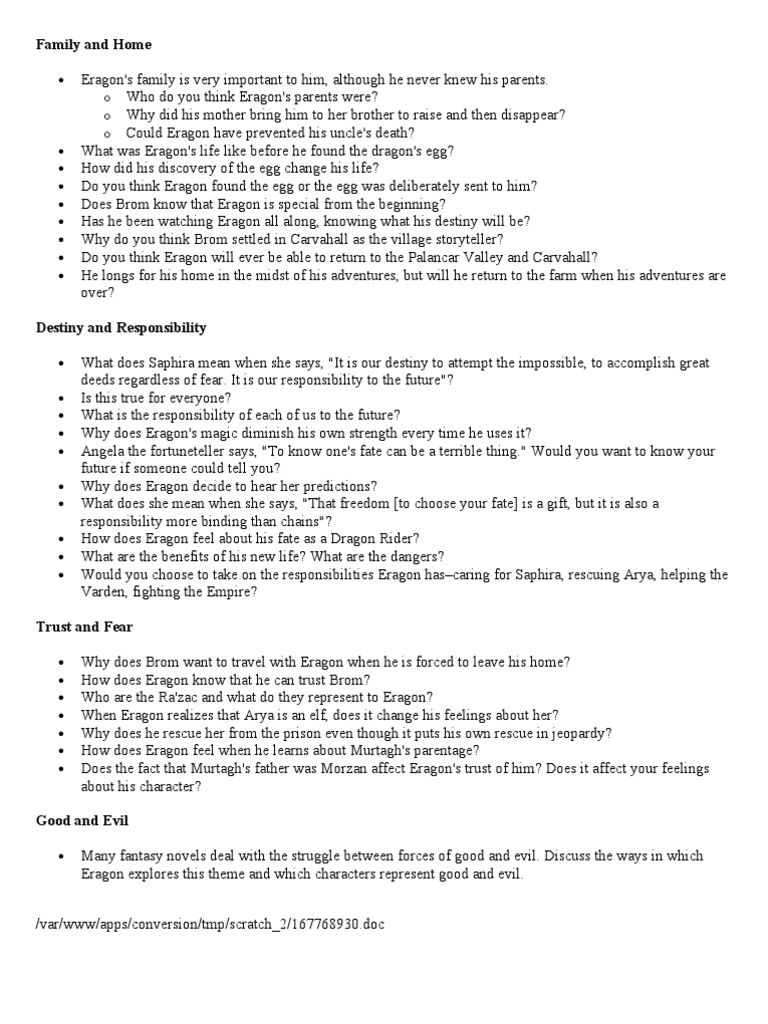 Eragon Questions | PDF | Inheritance Cycle | Fantasy
