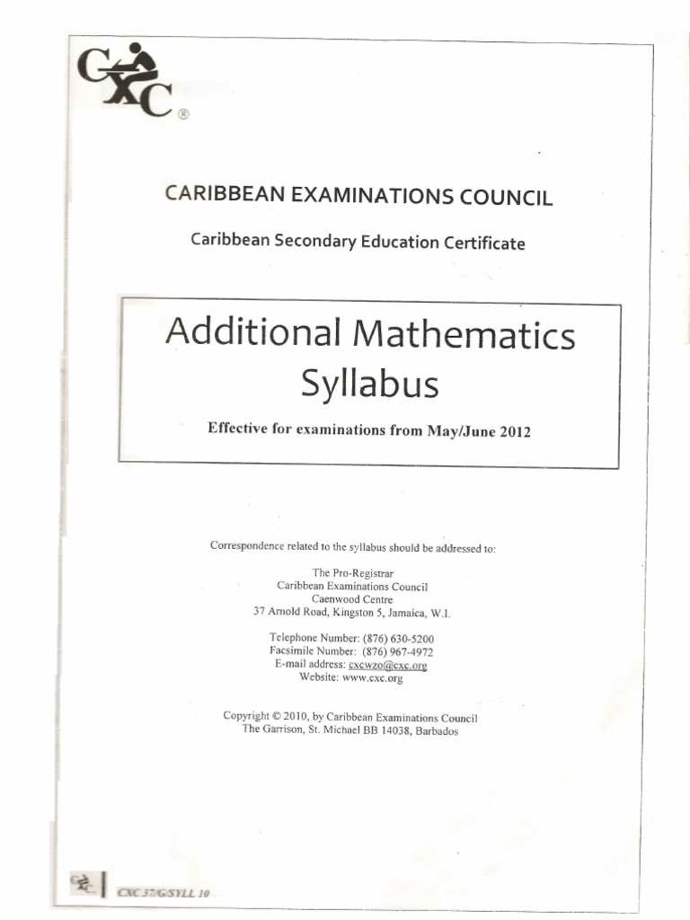 Add Maths Syllabus CSEC | PDF