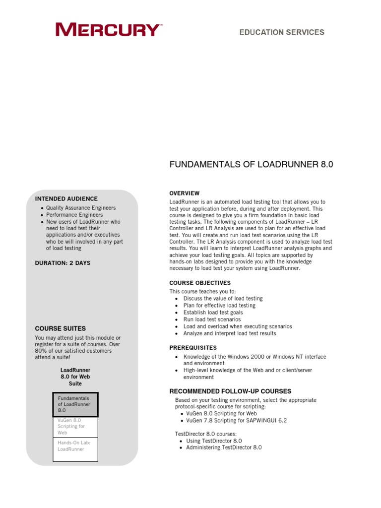Fundamentals of Loadrunner 8.0: Intended Audience | Download Free PDF | Scripting Language ...