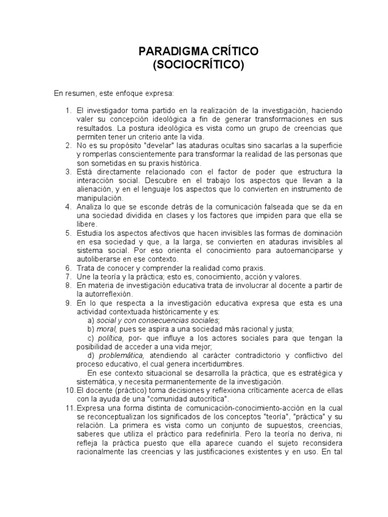 PARADIGMA CRÍTICO Resumen | PDF | Teoría | Ideologías