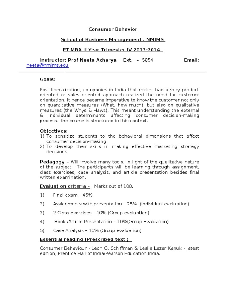 Consumer Behaviour Course Outline | PDF | Consumer Behaviour | Social Group